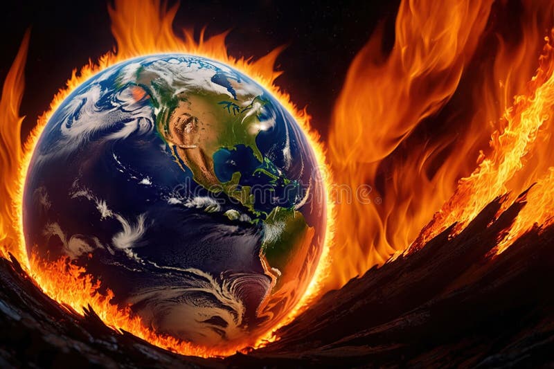Planet Earth on Fire, Global Warming Wildfire Stock Illustration ...