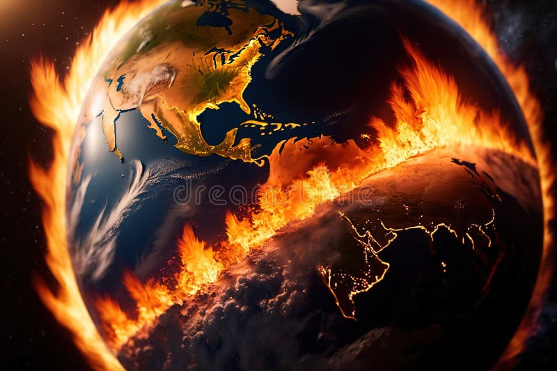 Planet Earth on Fire, Global Warming Wildfire Stock Illustration ...