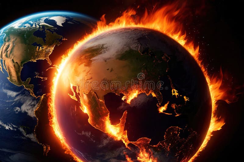 Planet Earth on Fire, Global Warming Wildfire Stock Illustration ...