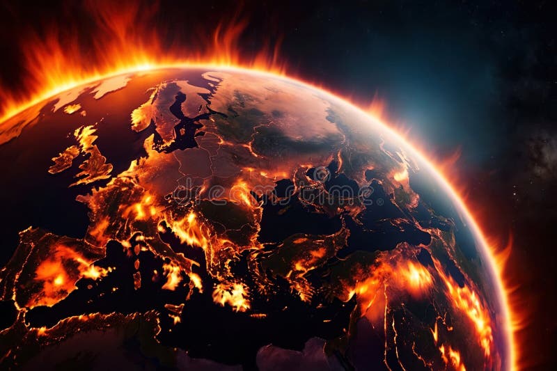 Planet Earth on Fire, Global Warming Wildfire Stock Illustration ...