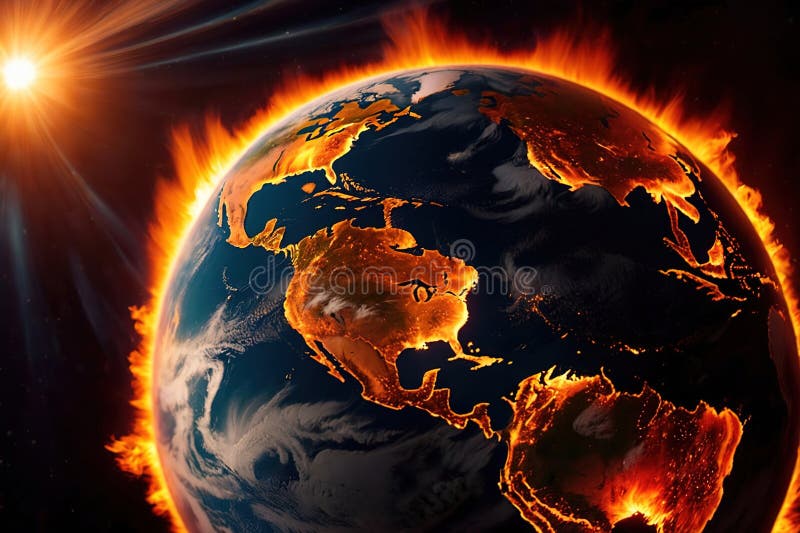 Planet Earth on Fire, Global Warming Wildfire Stock Illustration ...