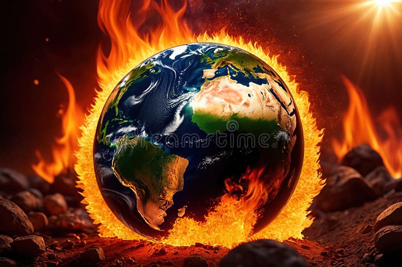 Planet Earth on Fire, Global Warming Wildfire Stock Illustration ...
