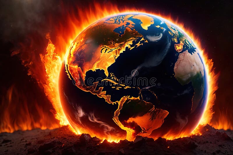 Planet Earth on Fire, Global Warming Wildfire Stock Illustration ...