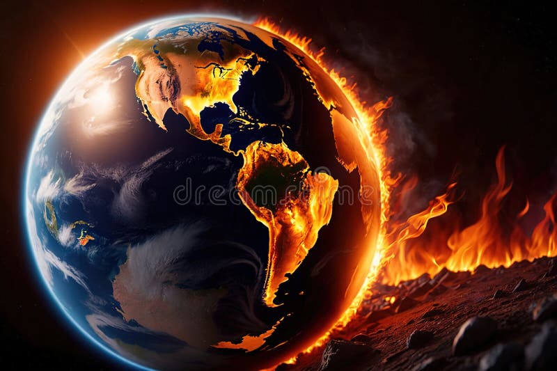 Planet Earth on Fire, Global Warming Wildfire Stock Illustration ...