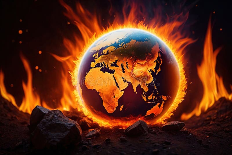 Planet Earth on Fire, Global Warming Wildfire Stock Illustration ...