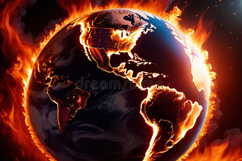 Planet Earth on Fire, Global Warming Wildfire Stock Illustration ...