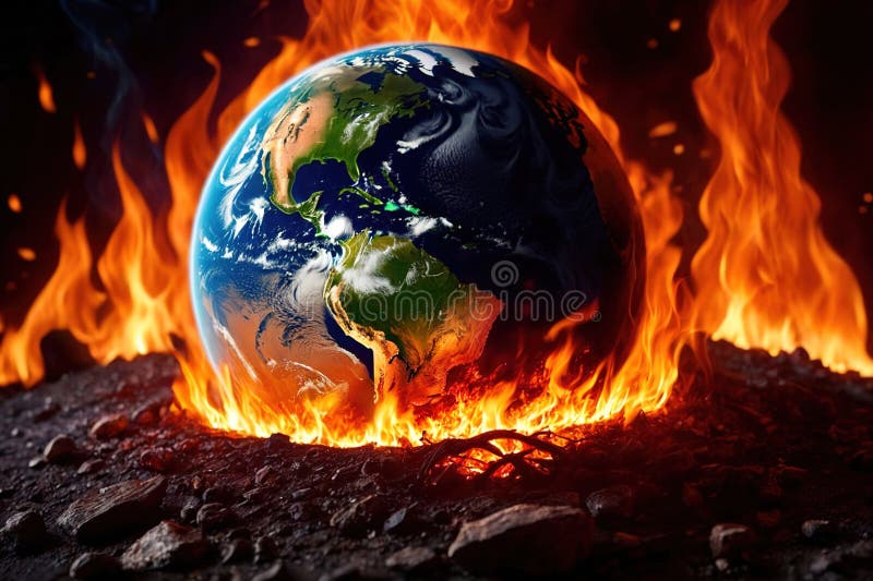 Planet Earth on Fire, Global Warming Wildfire Stock Illustration ...