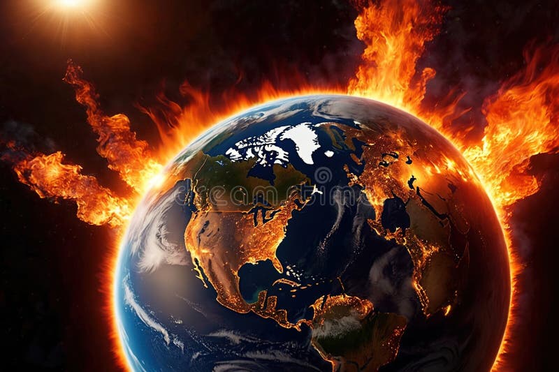 Planet Earth on Fire, Global Warming Wildfire Stock Illustration ...