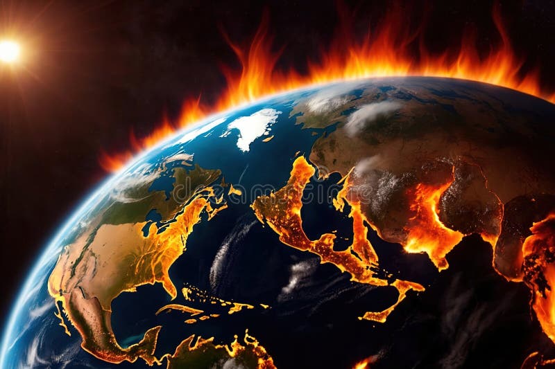 Planet Earth on Fire, Global Warming Wildfire Stock Illustration ...