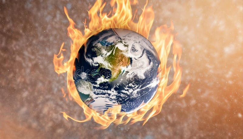 Planet Earth on Fire in Outer Space Stock Illustration - Illustration ...