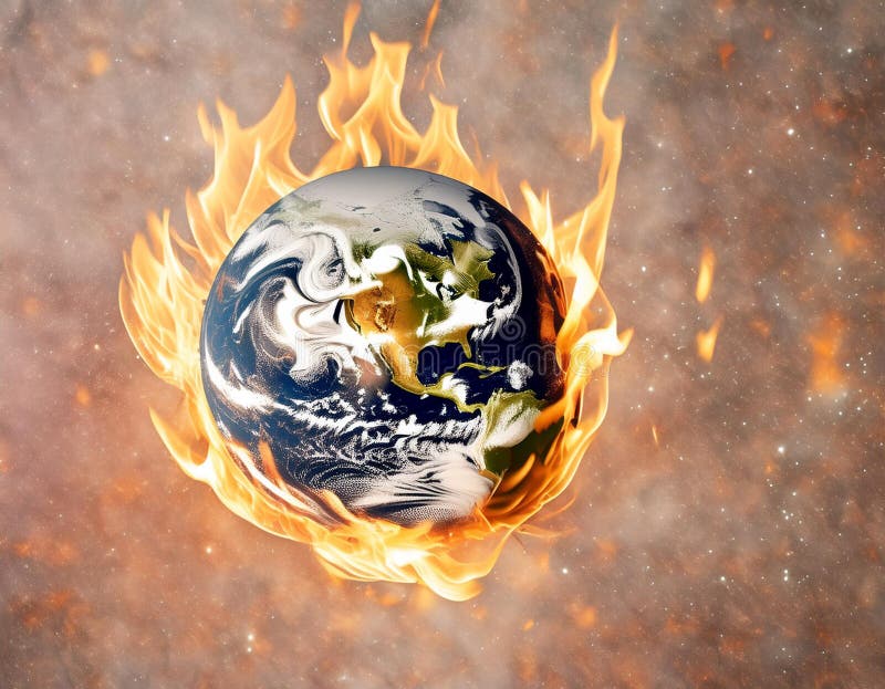 Planet Earth on Fire in Outer Space Stock Illustration - Illustration ...