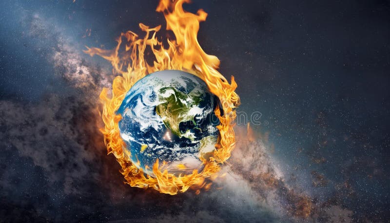 Planet Earth on Fire in Outer Space Stock Illustration - Illustration ...