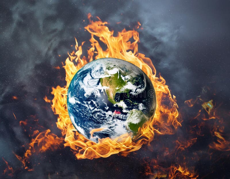 Planet Earth on Fire in Outer Space Stock Illustration - Illustration ...