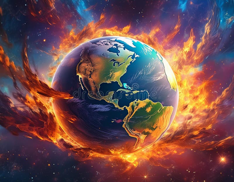 Planet Earth on Fire in Outer Space Stock Illustration - Illustration ...
