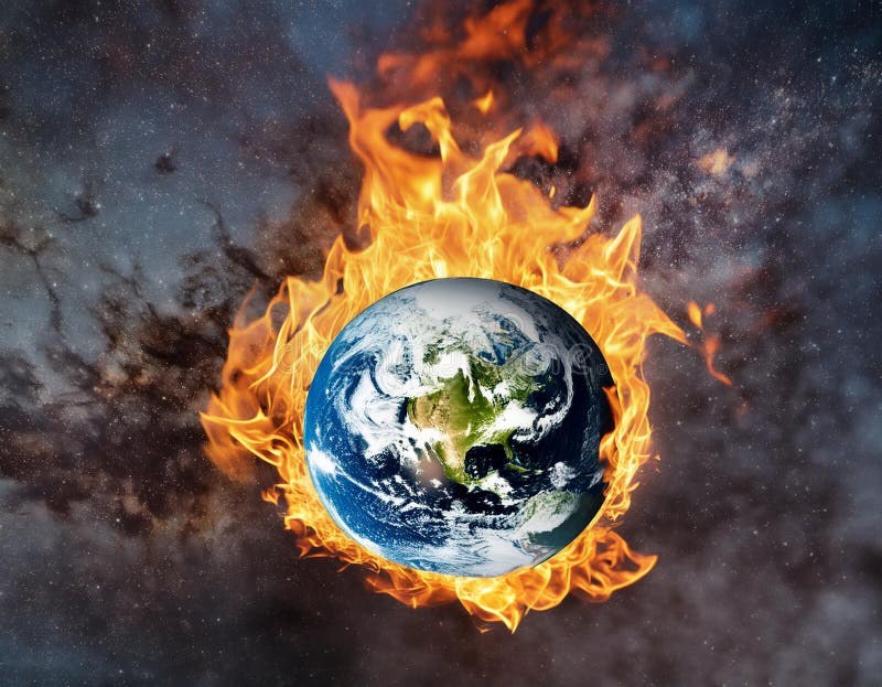 Planet Earth on Fire in Outer Space Stock Illustration - Illustration ...
