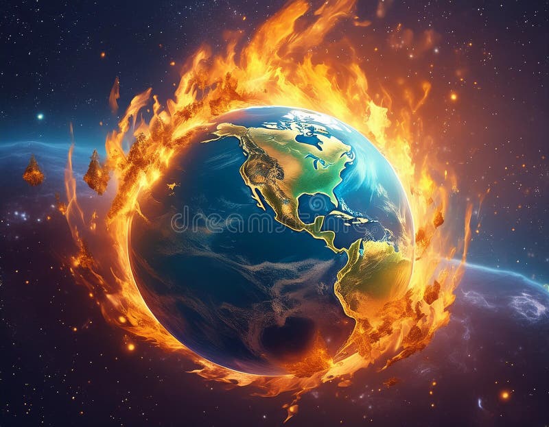 Planet Earth on Fire in Outer Space Stock Illustration - Illustration ...