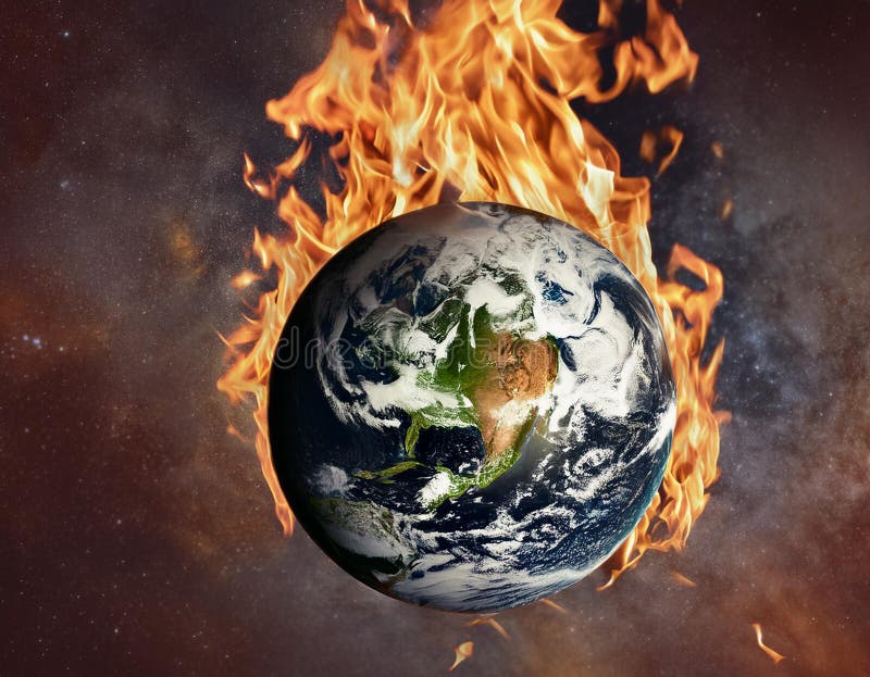 Planet Earth on Fire in Outer Space Stock Illustration - Illustration ...