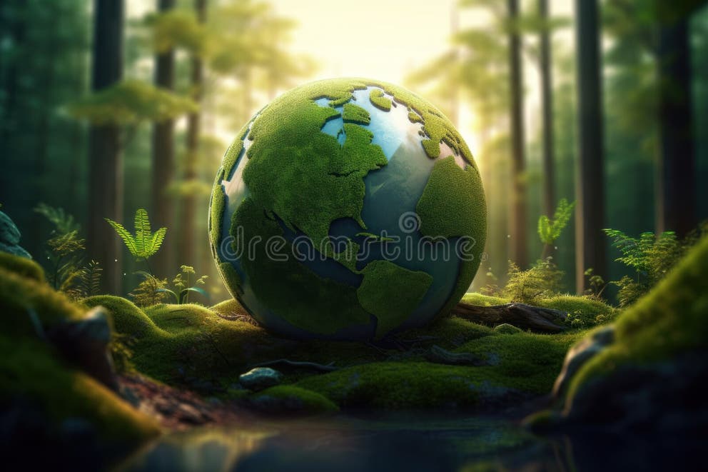 Planet Earth in the Forest Surrounded by Greenery Stock Illustration ...