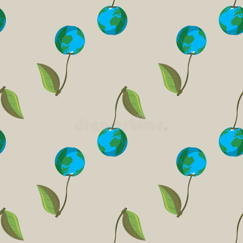 Planet Earth in the Form of Cherry Vector Seamless Pattern Stock ...