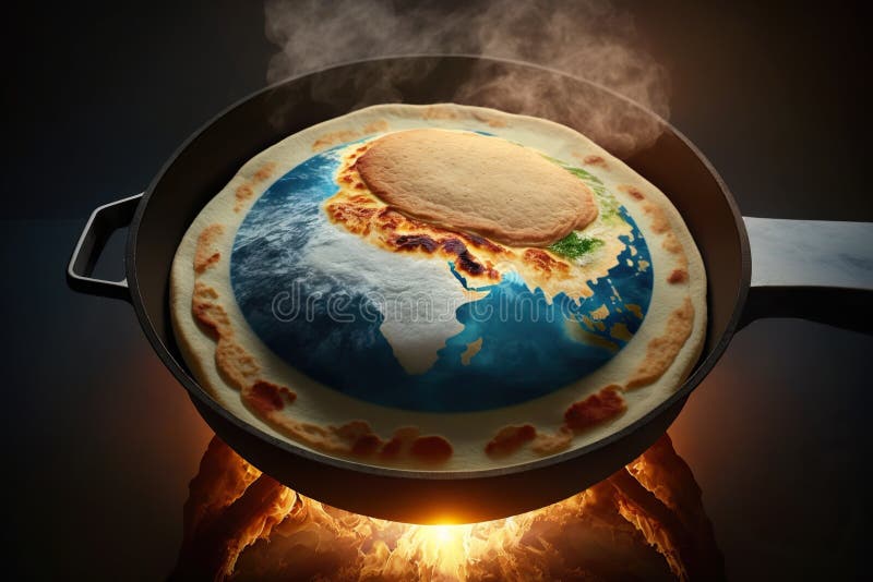 The Planet Earth in the Form of a Flat Pancake is Fried on Frying Pan ...