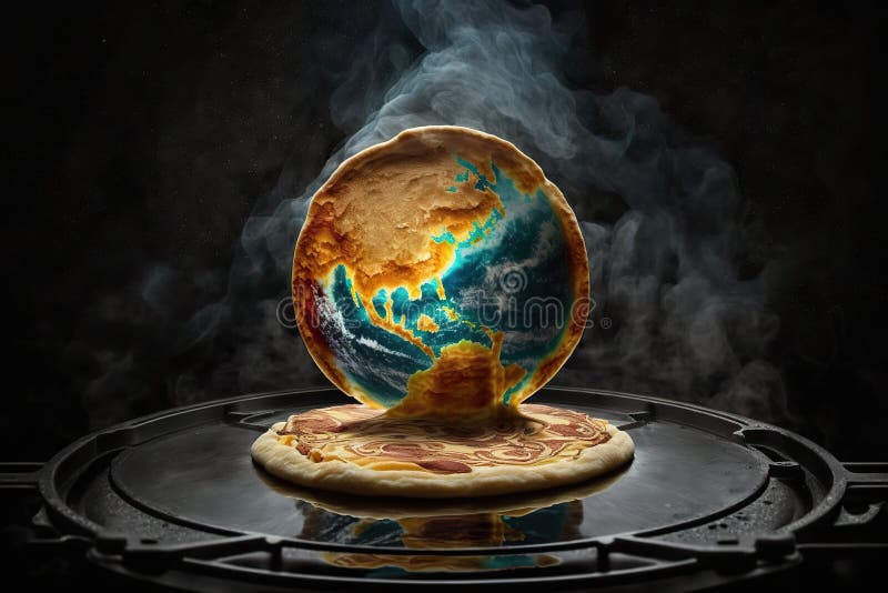 The Planet Earth in the Form of a Flat Pancake is Fried on Frying Pan ...