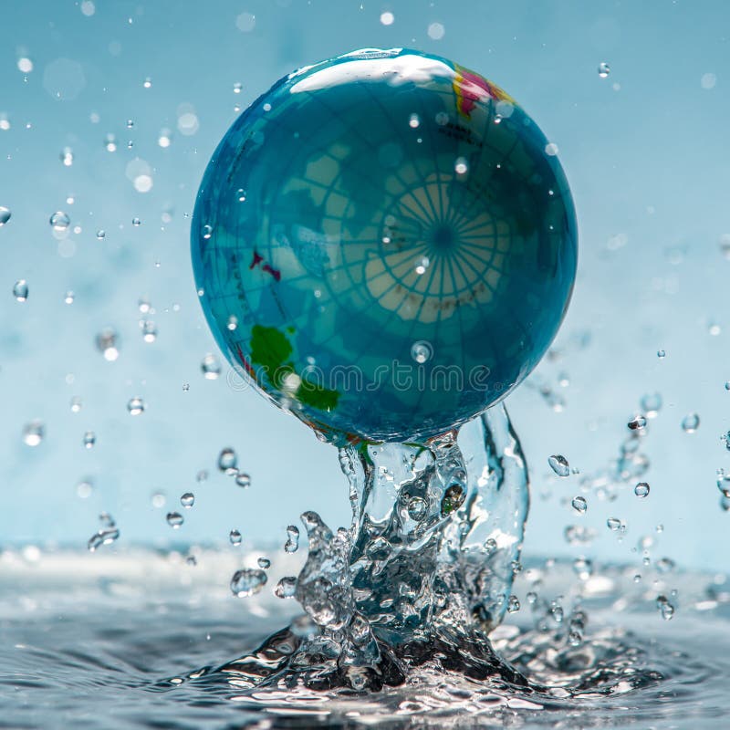 Planet Earth in the Form of a Globe in Clear Water with Splashes ...