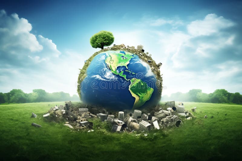 Planet Earth and Garbage, Trash, Pollution. Climate Crisis Stock Photo ...