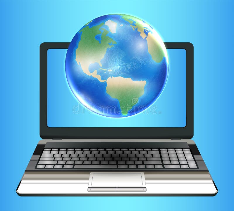 Laptop Computer with Half Earth Globe on Screen Stock Vector ...