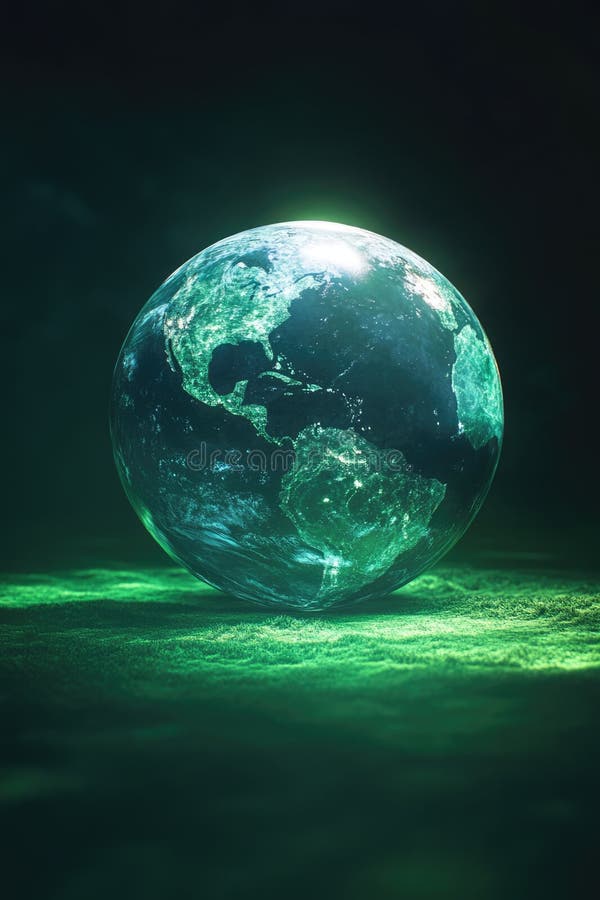 Planet Earth Globe on Green Grass on Black Background. Environmental ...