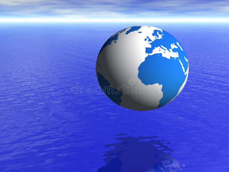 Planet Earth Globe Over Blue Ocean and Cloudy Sky Stock Illustration ...