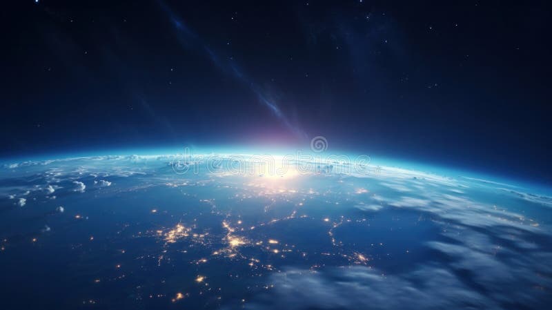 Planet Earth Globe from Space. Glowing City Lights, Light Clouds Stock ...