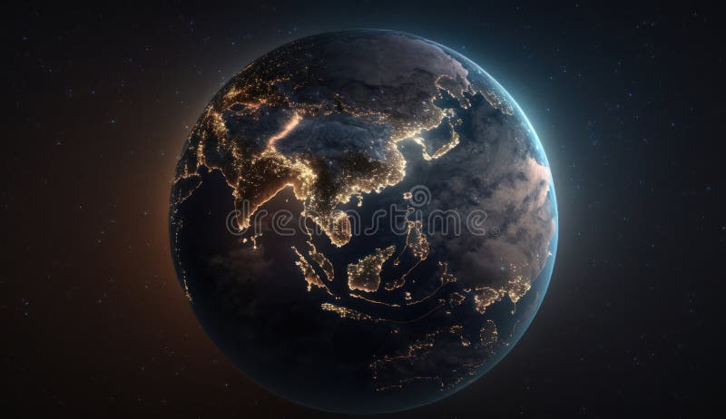 Planet Earth Globe from Space Night Lights, Generative AI Stock Image ...