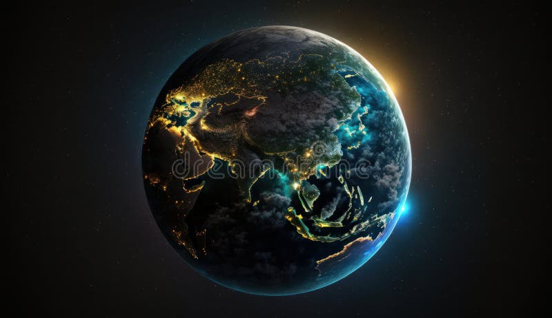 Planet Earth Globe from Space Night Lights, Generative AI Stock Photo ...