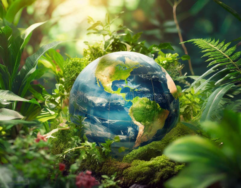 Planet Earth Globe Surrounded by Vegetation and Nature - Generated by ...