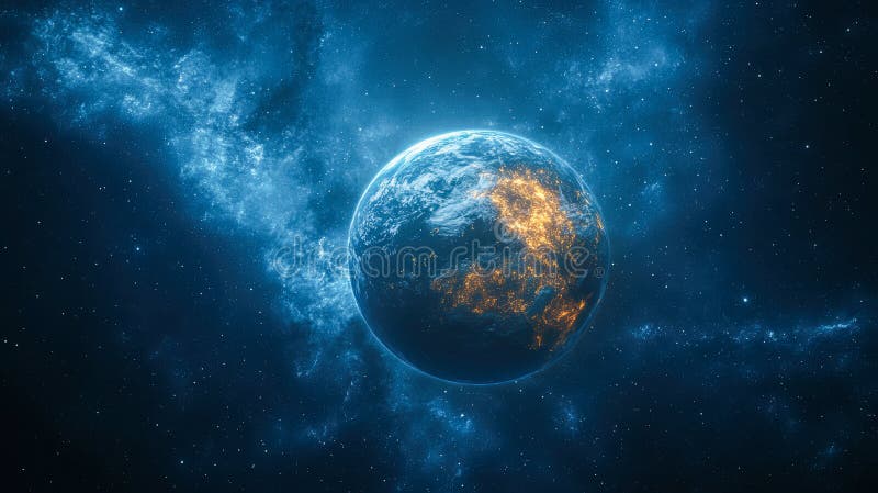 Planet Earth with Glowing City Lights in Outer Space Stock Image ...
