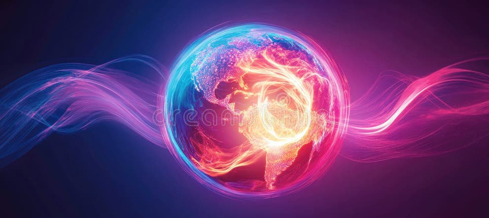 Planet Earth Glowing with Data Flowing Around it Stock Photo - Image of ...