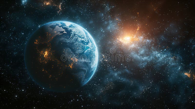 Planet Earth with a Glowing Horizon Against the Backdrop of the Milky ...