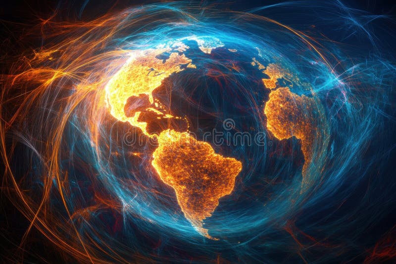 Planet Earth Glowing with Interconnected Lines Representing Global ...