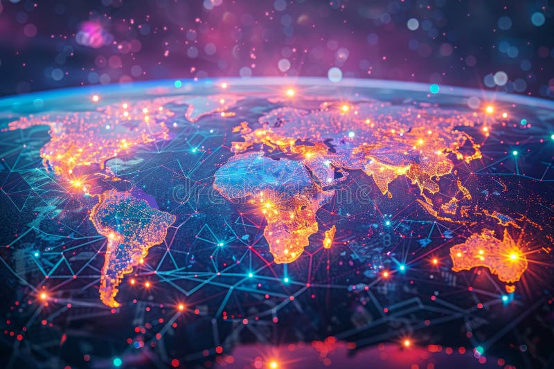 Planet Earth Glowing with Network Connections. Global Business and ...
