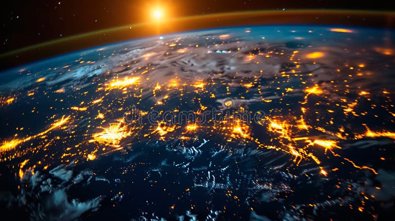 Planet Earth Glowing at Night Viewed from Space Stock Illustration ...