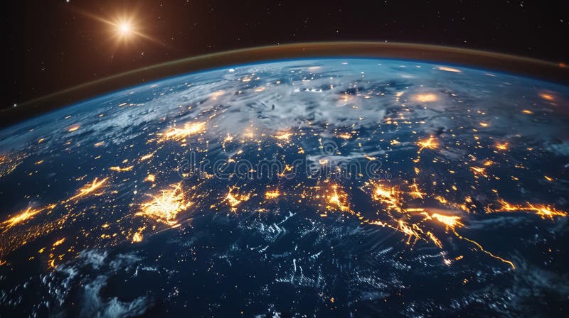 Planet Earth Glowing at Night Viewed from Space Stock Illustration ...
