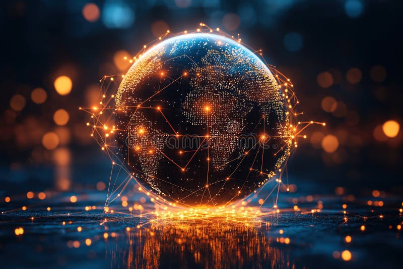 Planet Earth Glowing Showing Interconnected Global Network and Data ...