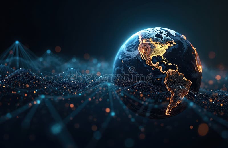 Planet Earth Glows with Digital Network Connections Across Continents ...