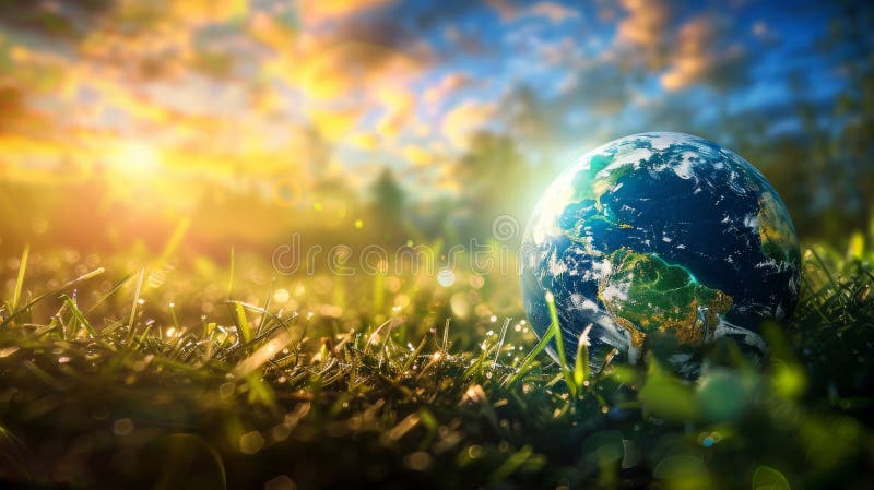 Planet Earth on a Grass Field Illuminated by Sun Rays: Earth Healing ...