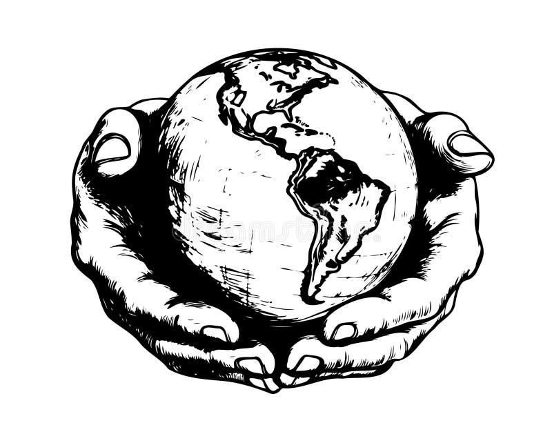 Planet Earth in Hands Sketch Hand Drawn Sketch Vector Illustration ...