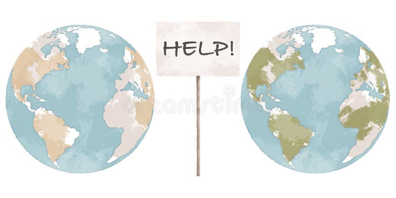 Planet Earth with Help Sign Hand Drawn Illustration. Stock Illustration ...