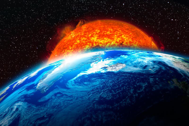 Planet Earth and Hot Sun in Space Stock Image - Image of explosion ...