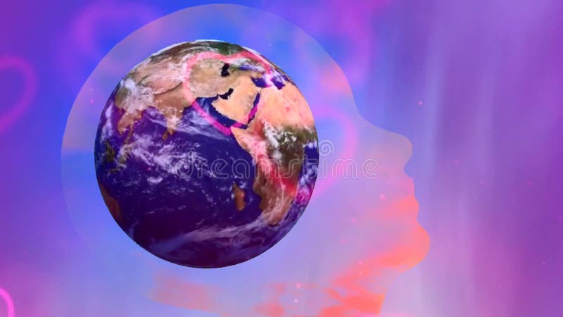 Planet earth in human head stock footage. Video of concept - 196155502