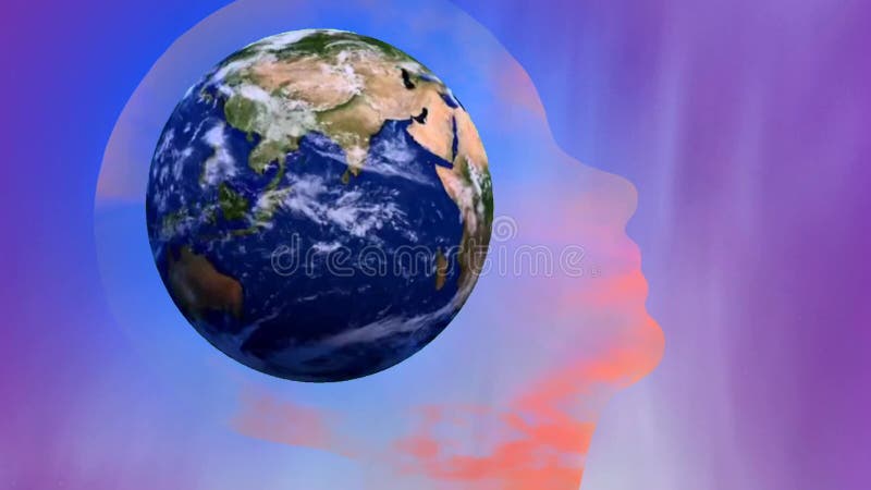 Planet earth in human head stock footage. Video of concept - 196155502