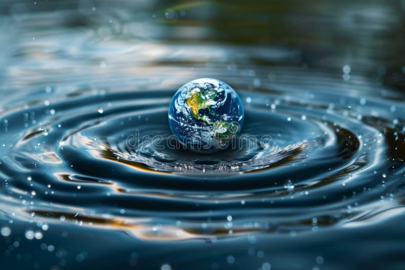 Planet Earth Inside a Drop of Water Stock Photo - Image of ecological ...
